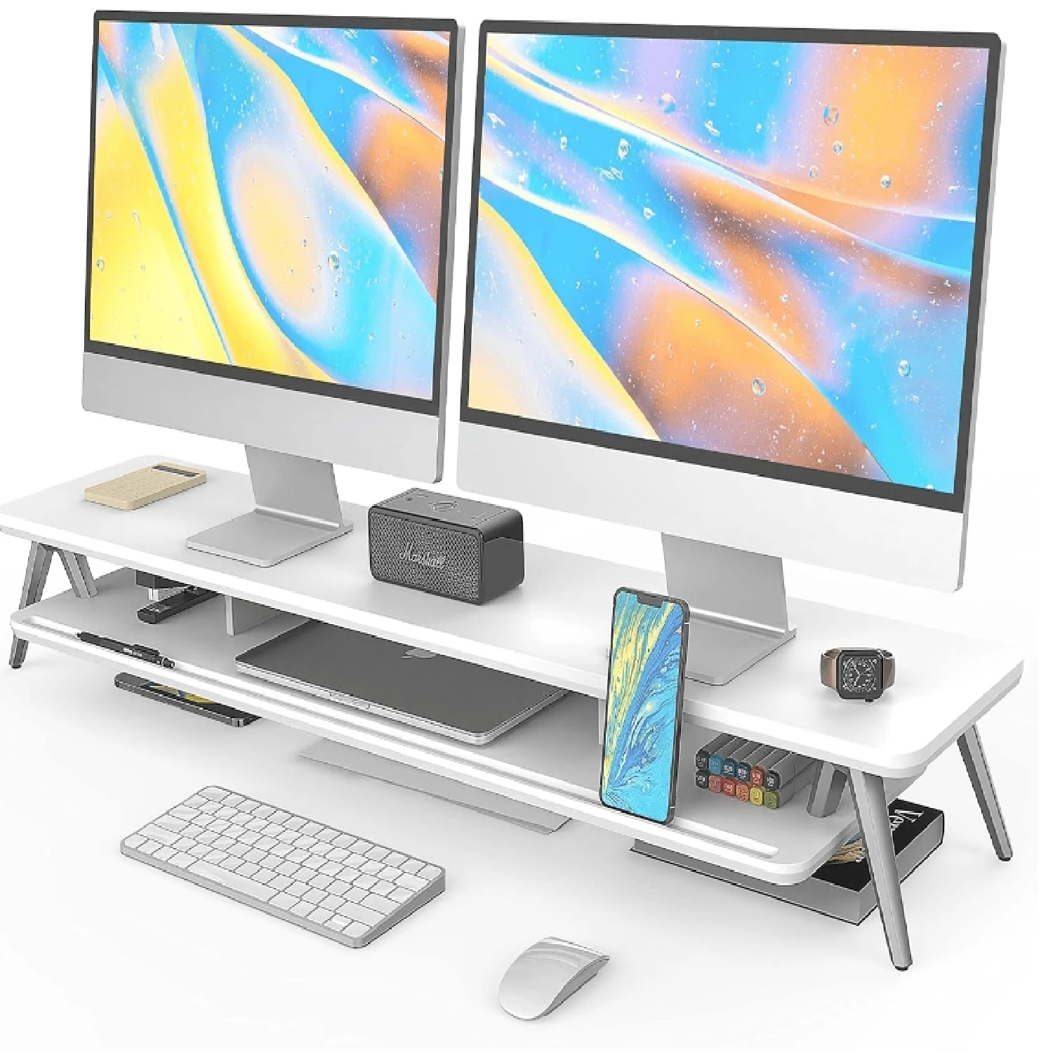 Dual Monitor Stand, Monitor Stands Riser For 2 Monitors, 42.5 Inch Wood ...