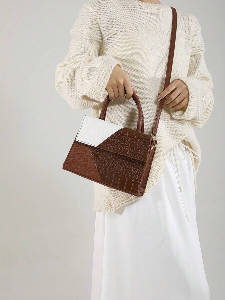 Minimalist Vintage Chic New Fashion Alligator Skin Pattern Splicing ...