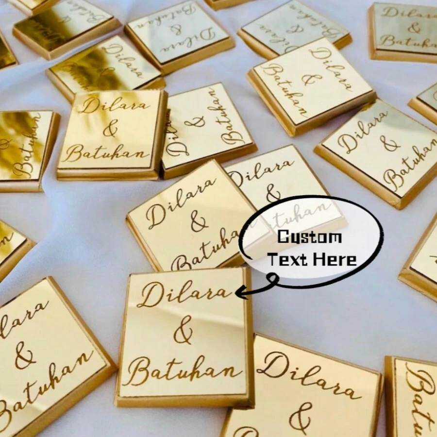Personalized Wedding Favors Custom Arcylic Mirror Chocolate Favors Gold ...