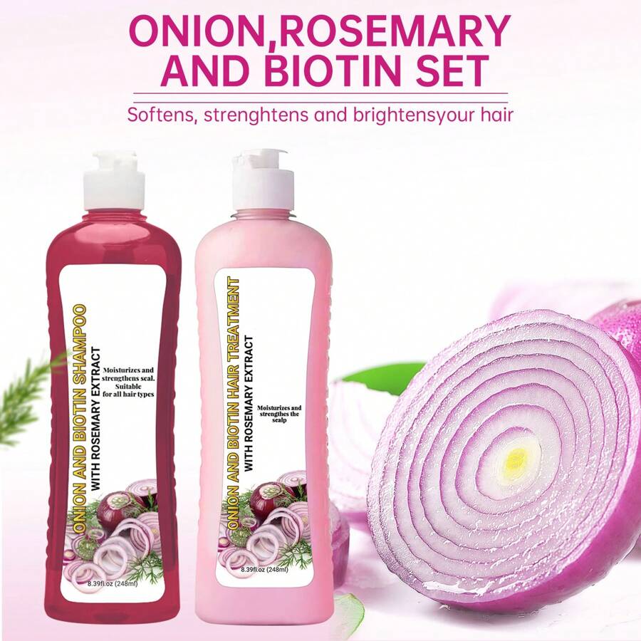 Onion Biotin & Rosemary Shampoo & Treatment Set For Stronger, Softer ...