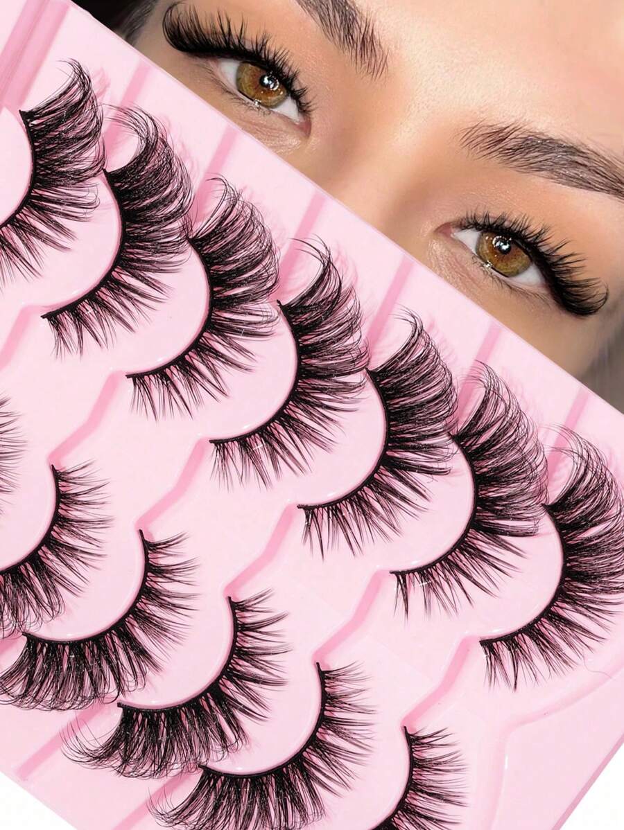 7 Pairs Full False Lashes 5D Stereoscopic Eye Elongated Fox Eye Faux ...