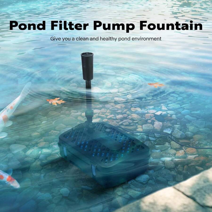 All-In-One Pond Filter Fountain System Kits, 260 GPH Submersible Water ...