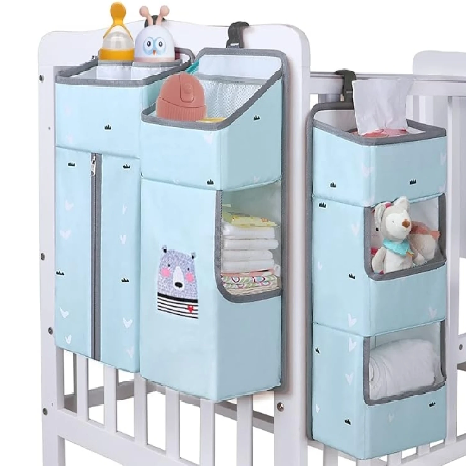 Hanging Diaper Caddy Organizer For Baby Crib - 3-In-1 Diaper Stacker ...