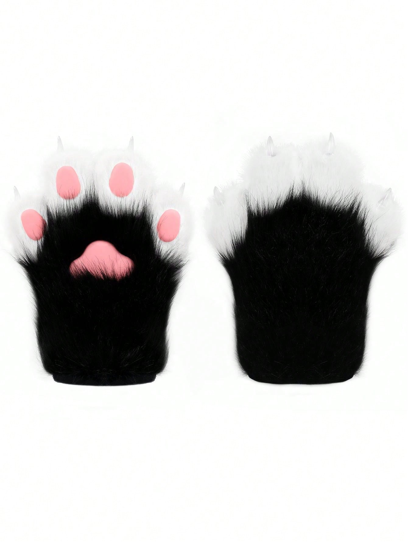 Faux Fur Plush Furry Cat Claw Gloves Fursuit Animal Fox Paws Mittens ...