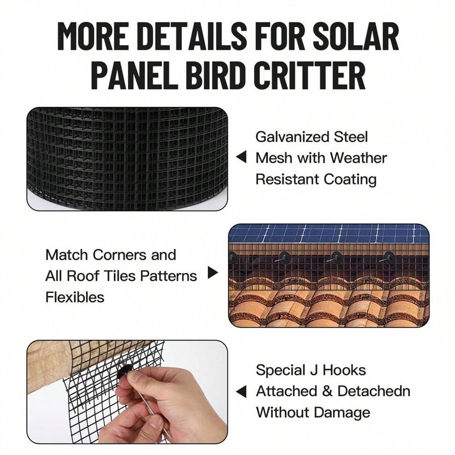 Solar Panel Bird Guard, Galvanized Steel Wire Screen With Rust-Proof ...