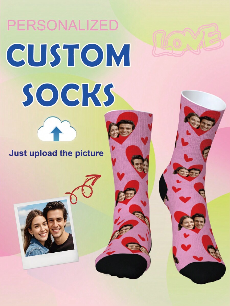 1 Pair Of Customized Crew Socks,Custom Face Socks, Custom Photo Sock ...
