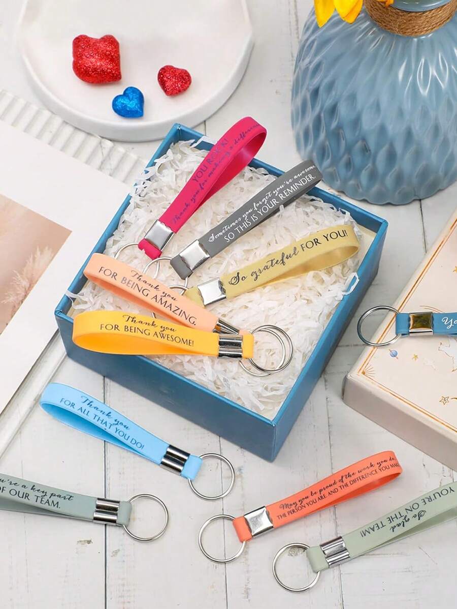 10pcs/Set Silicone Keychains, Bright Colorful Inspirational Text ...