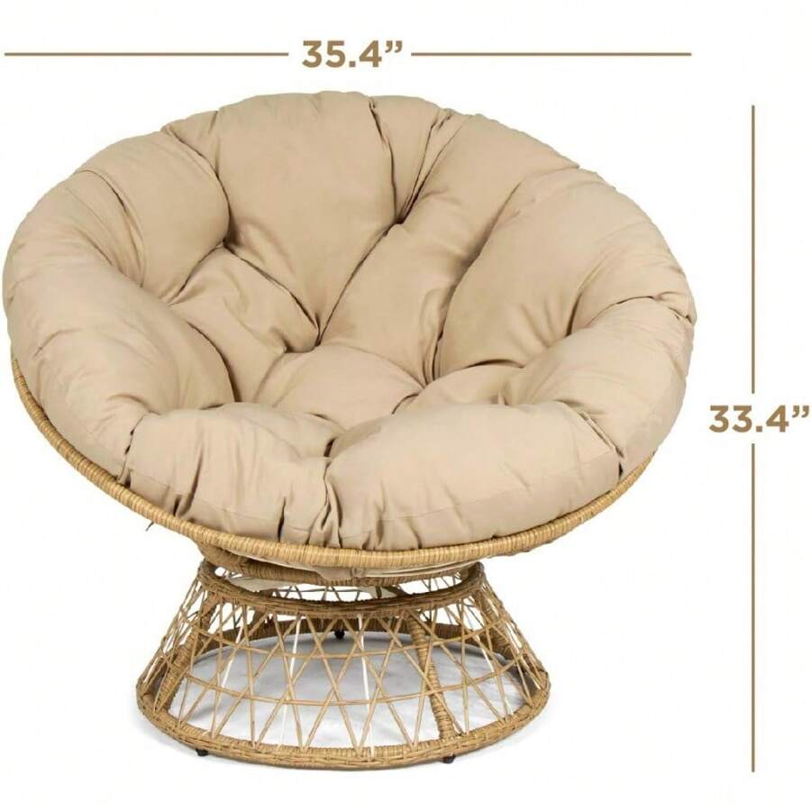 Wicker Papasan Chair With 360-Degree Swivel, Tan Cushion And Natural ...