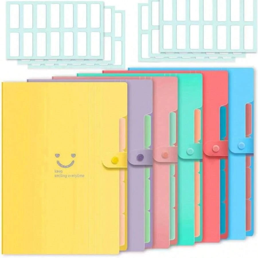 6 Pcs Expanding File Folder With 5 Pockets Organizer Plastic A4 Size ...