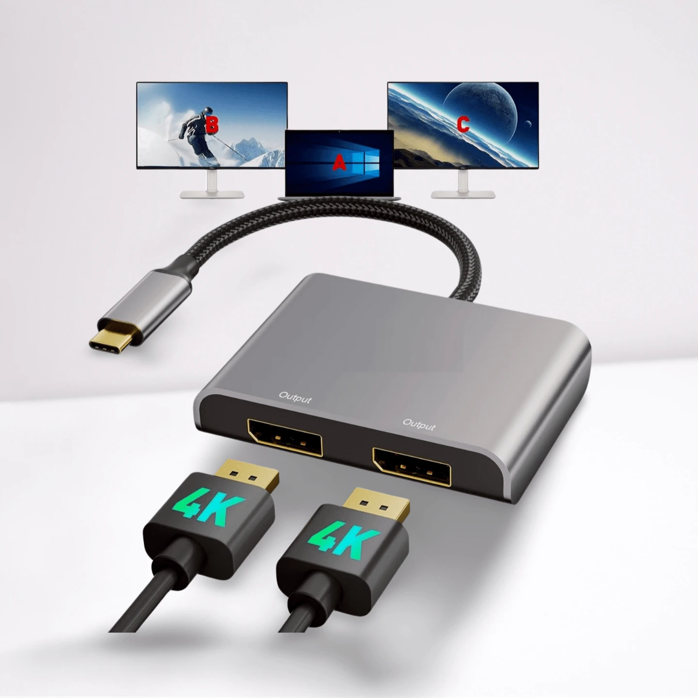 USB C To Dual DisplayPort Splitter Extended Display For Windows 4K@60Hz ...