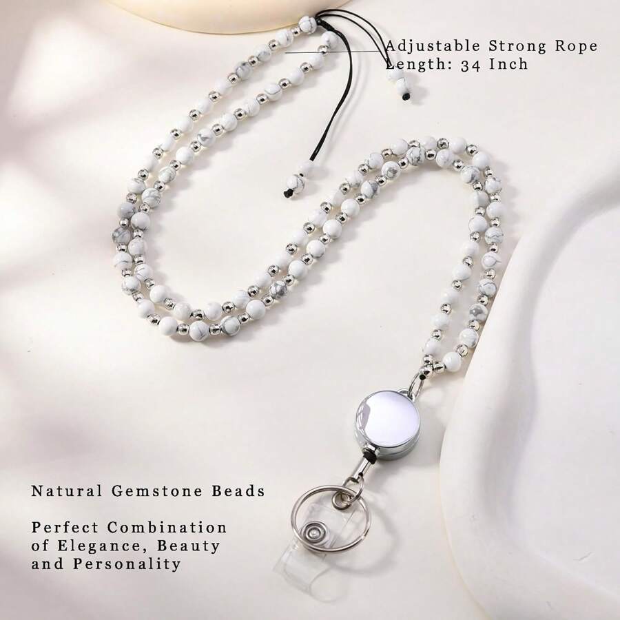 Beaded Retractable Lanyards For ID Badges And Keys Natural Stone ...