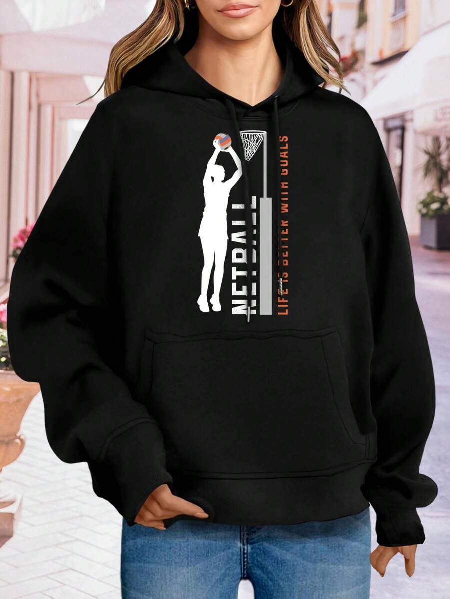 Life Goals Netball Big Size Women Hoodie Goal Attack Goal Defence Goal ...