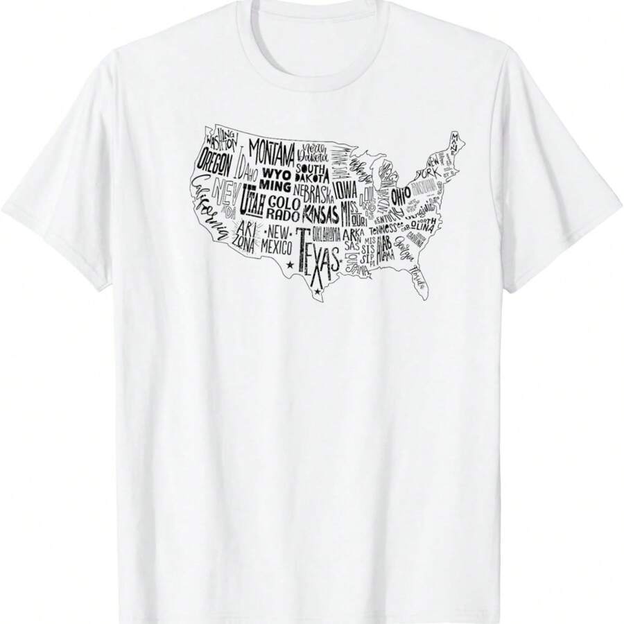 USA Map Outline With State Names T-Shirt | SHEIN USA