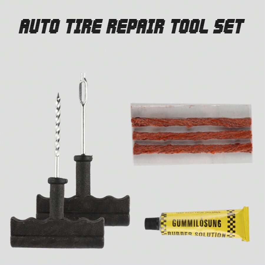 Auto Tire Repair Kit Heavy Duty Strings T Handle Type And Glue For Flat Tire Puncture Repair ...