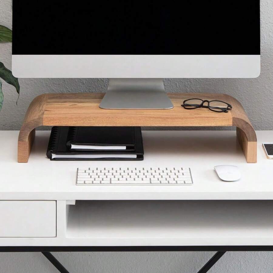 Wood Monitor Stand Riser Desk Desktop Organizer Table For Home, Office ...