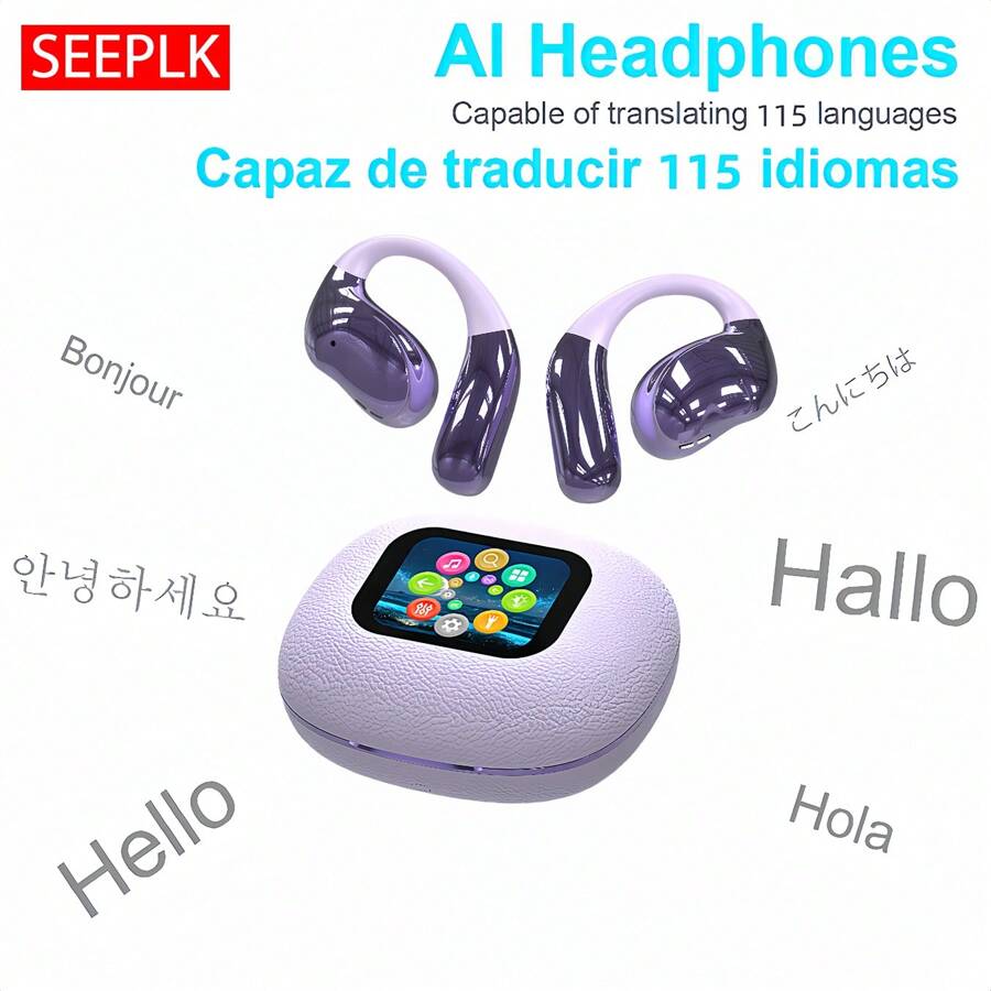 écouteurs sans fil de traduction IA SEEPLK, conception à oreille ...