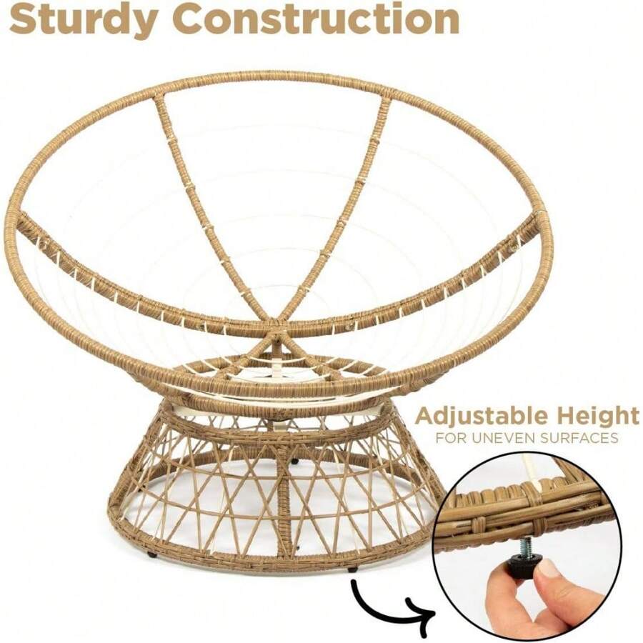 Wicker Papasan Chair With 360-Degree Swivel, Tan Cushion And Natural ...