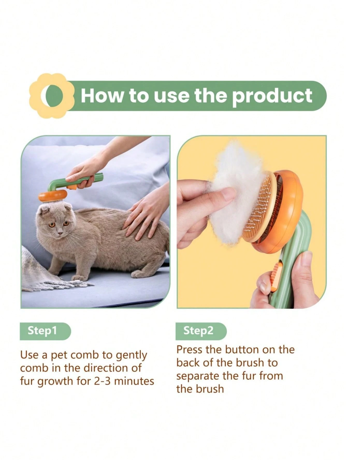 Cat Grooming Self Cleaning Brush - With Release Button To Remove ...