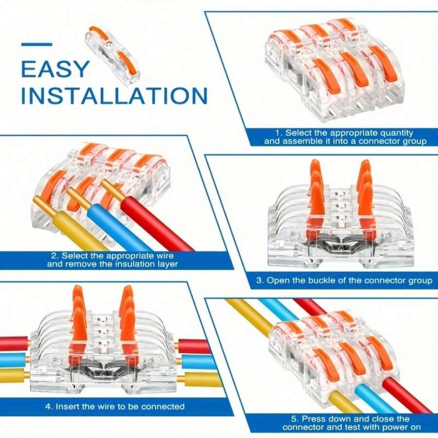 Compact Lever-Action Wire Connectors - Orange, Brass Contacts, Crimp ...