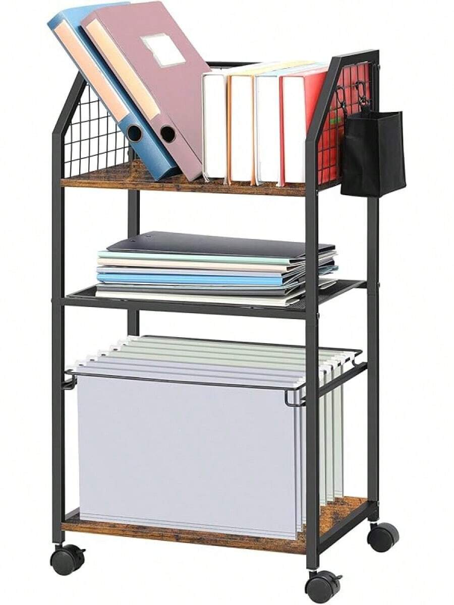 3-Tier Rolling File Cart With Hanging File Folders, Mobile Desk File ...