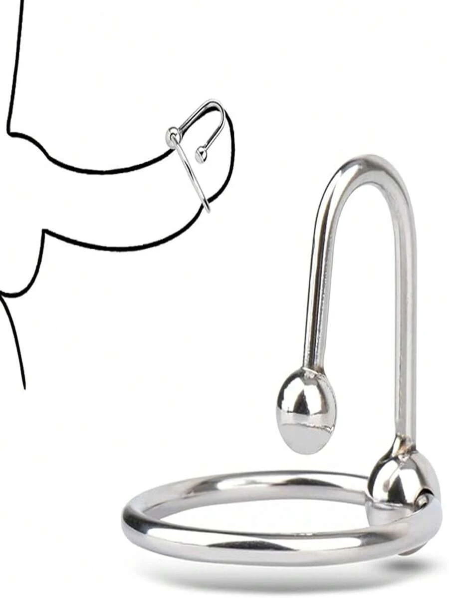 1pc Penis Ring With Urethral Plug Ball Glans Ring Metal Male With Time ...