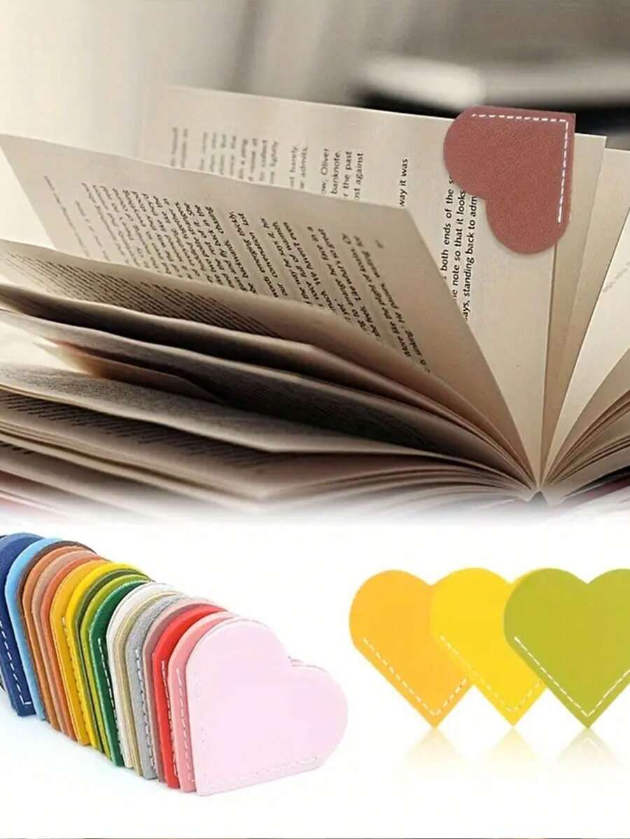 3/6pcs Faux Leather Heart-Shaped Bookmarks, Women's Corner Page ...