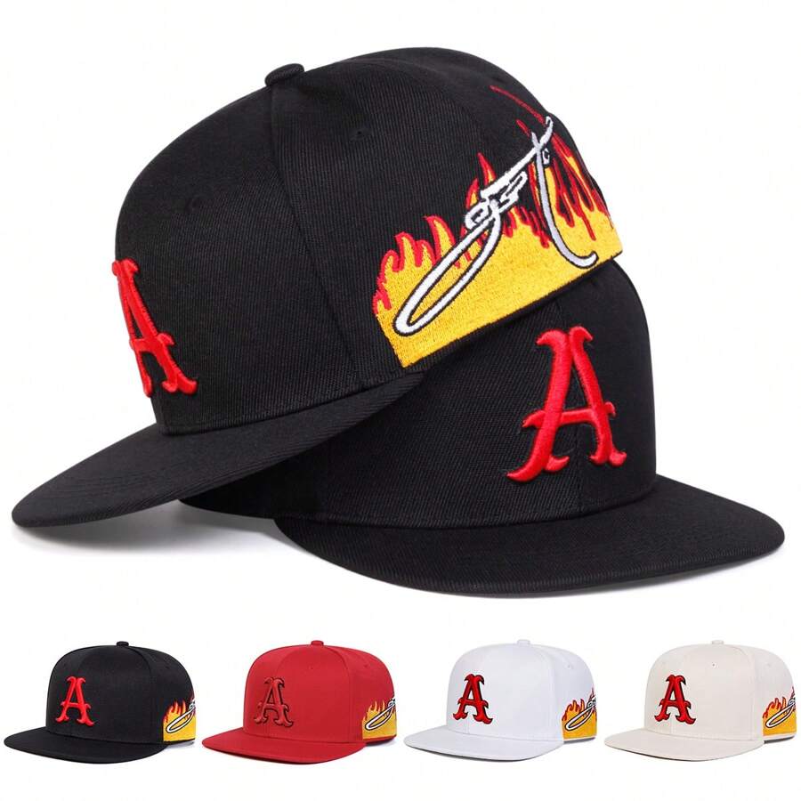 1pc Men's A Letter Embroidered Flame Baseball Cap, Sports, Hip Hop ...