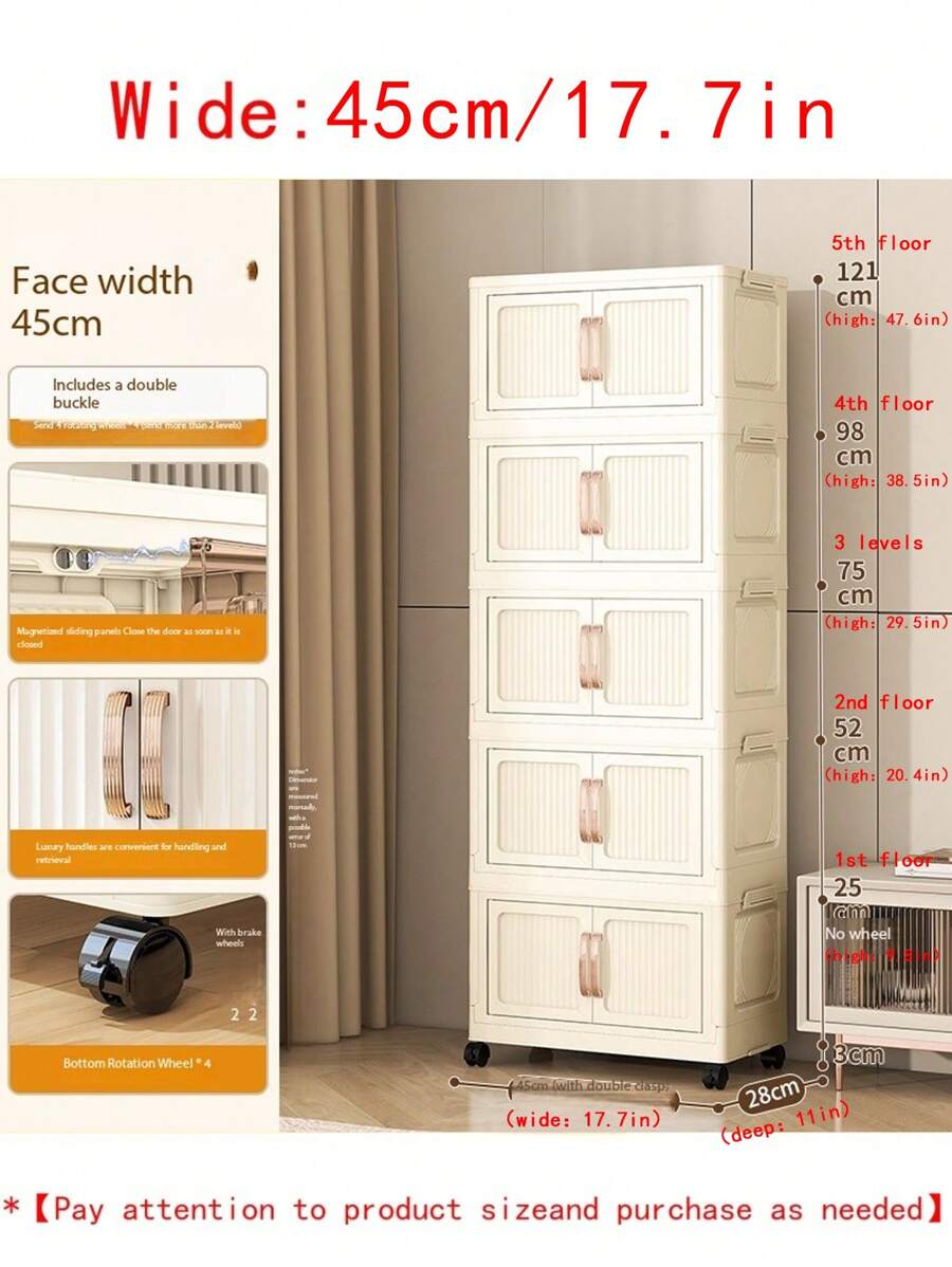1pc Foldable Storage Cabinet, 45cm/55cm Width, 1-5 Tiers Selectable ...