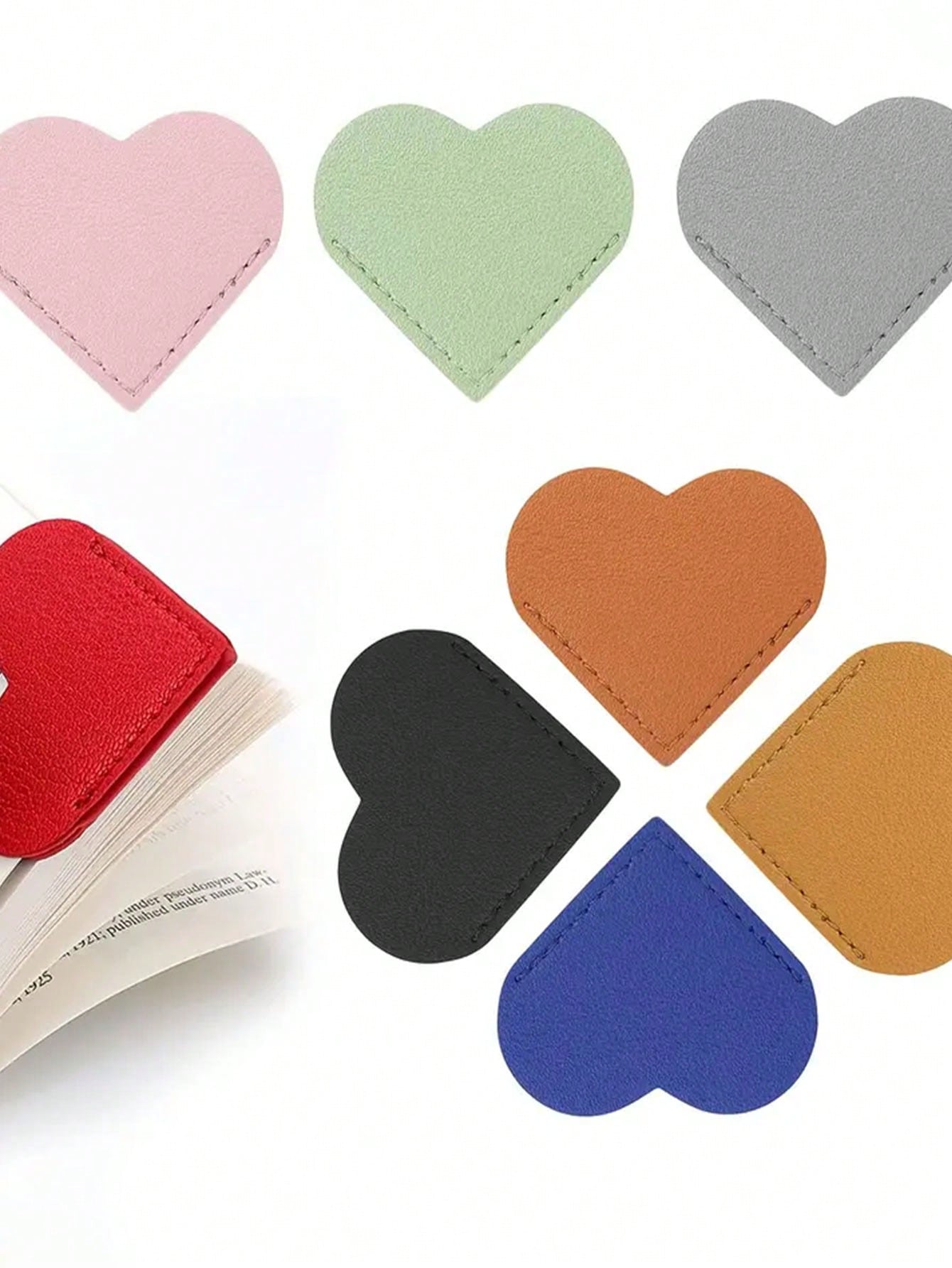 3/6pcs Faux Leather Heart-Shaped Bookmarks, Women's Corner Page ...