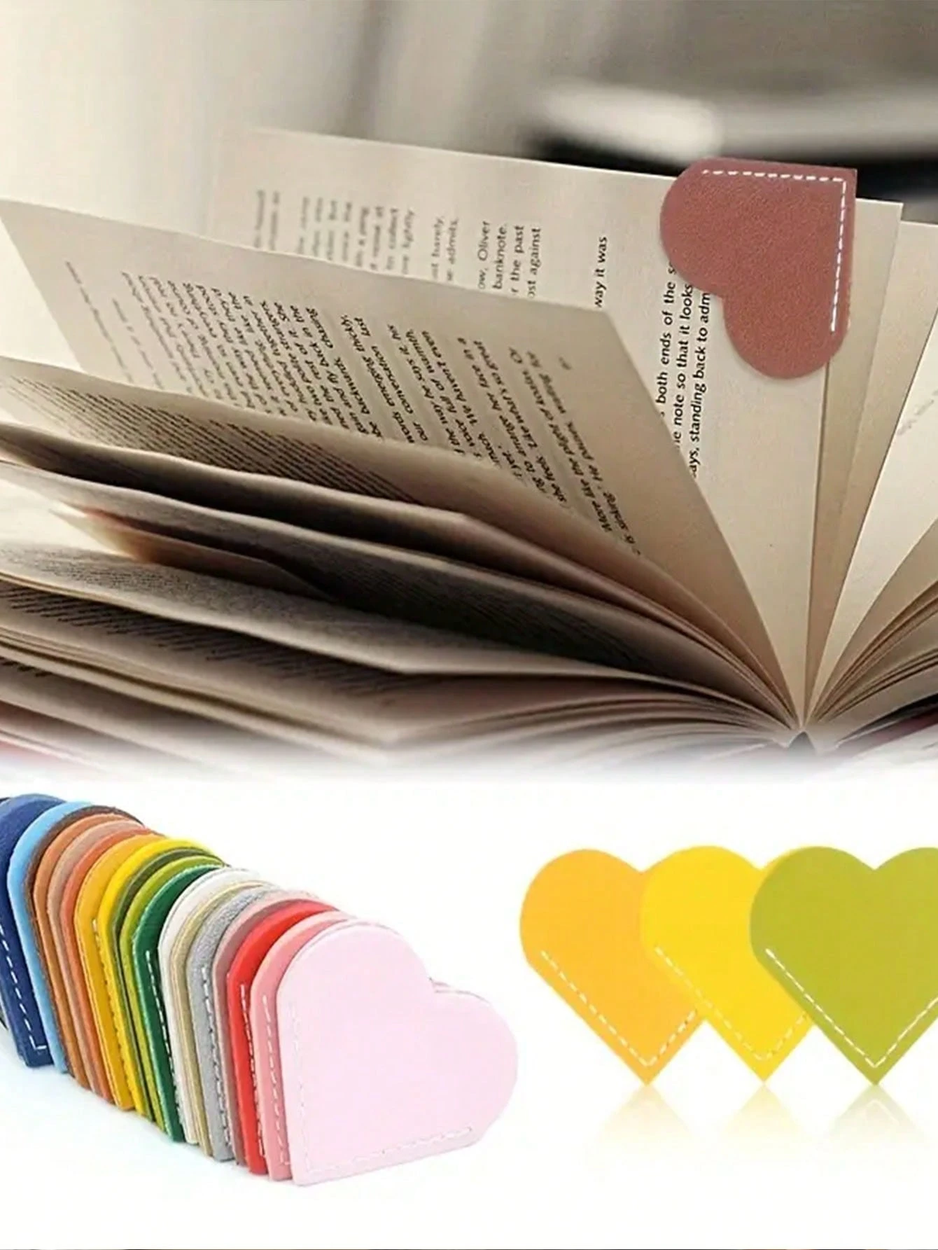 3/6pcs Faux Leather Heart-Shaped Bookmarks, Women's Corner Page ...