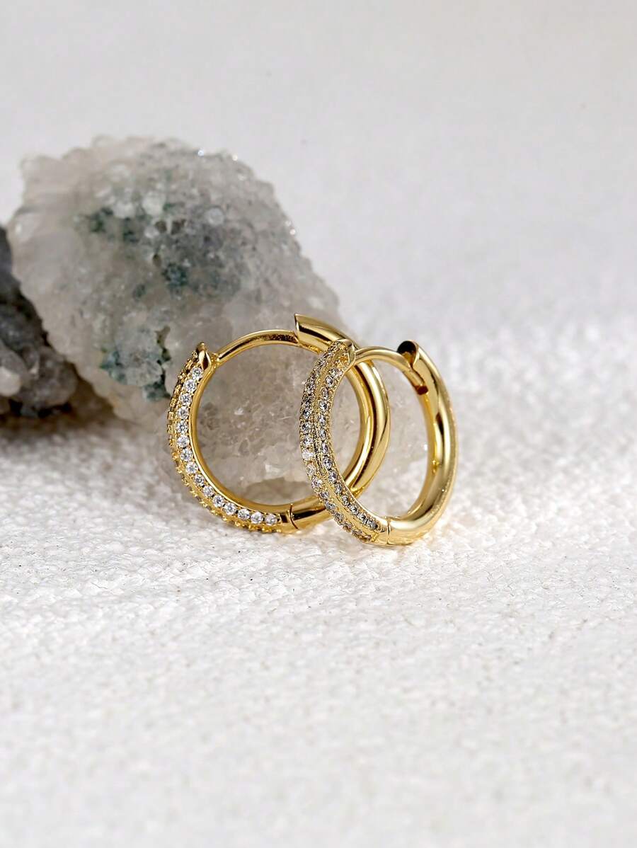 Charm-In Chunky Gold Jewelry Pave Hoops Gold Plated Huggie Hoop ...