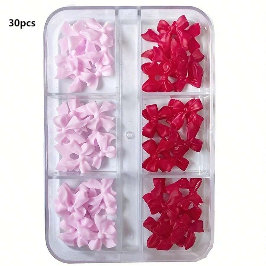 6-Grid Box Nail Art Bow Jewelry Accessories Resin Bow Red Purple Pink ...