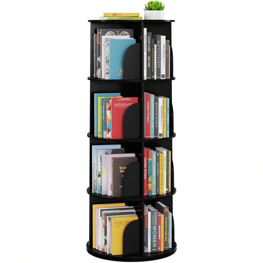 SpaceAid 4 Tier Rotating Bookshelf Tower, Spinning Bookcase Lazy Susan ...