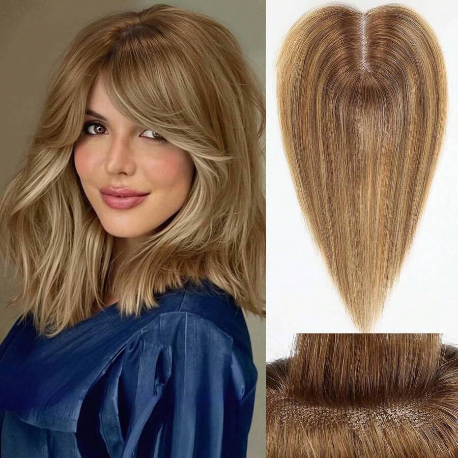 Postizo de pelo de 12 pulgadas para mujer con flequillo, 100 % cabello ...