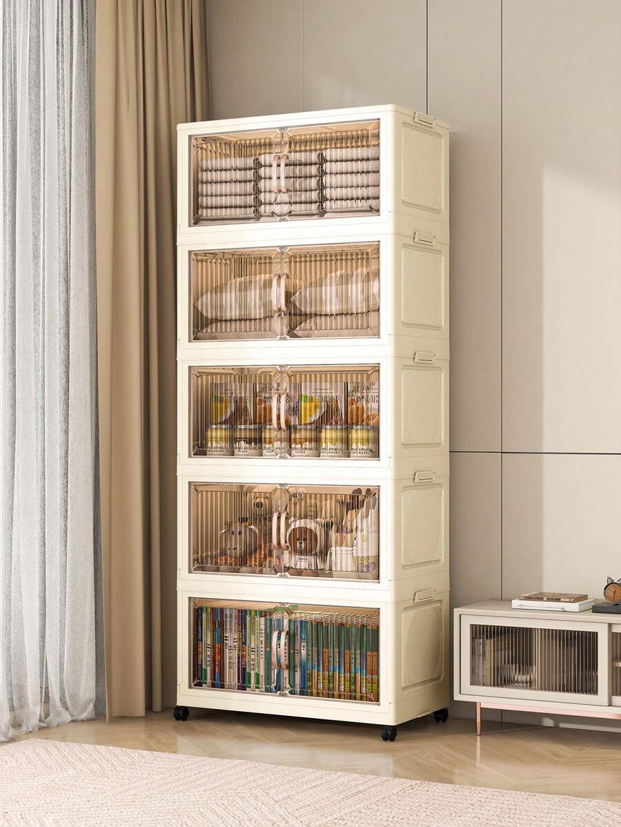 1pc Foldable Storage Cabinet 45cm55cm Width 1 5 Tiers Selectable Thickened Double Door With