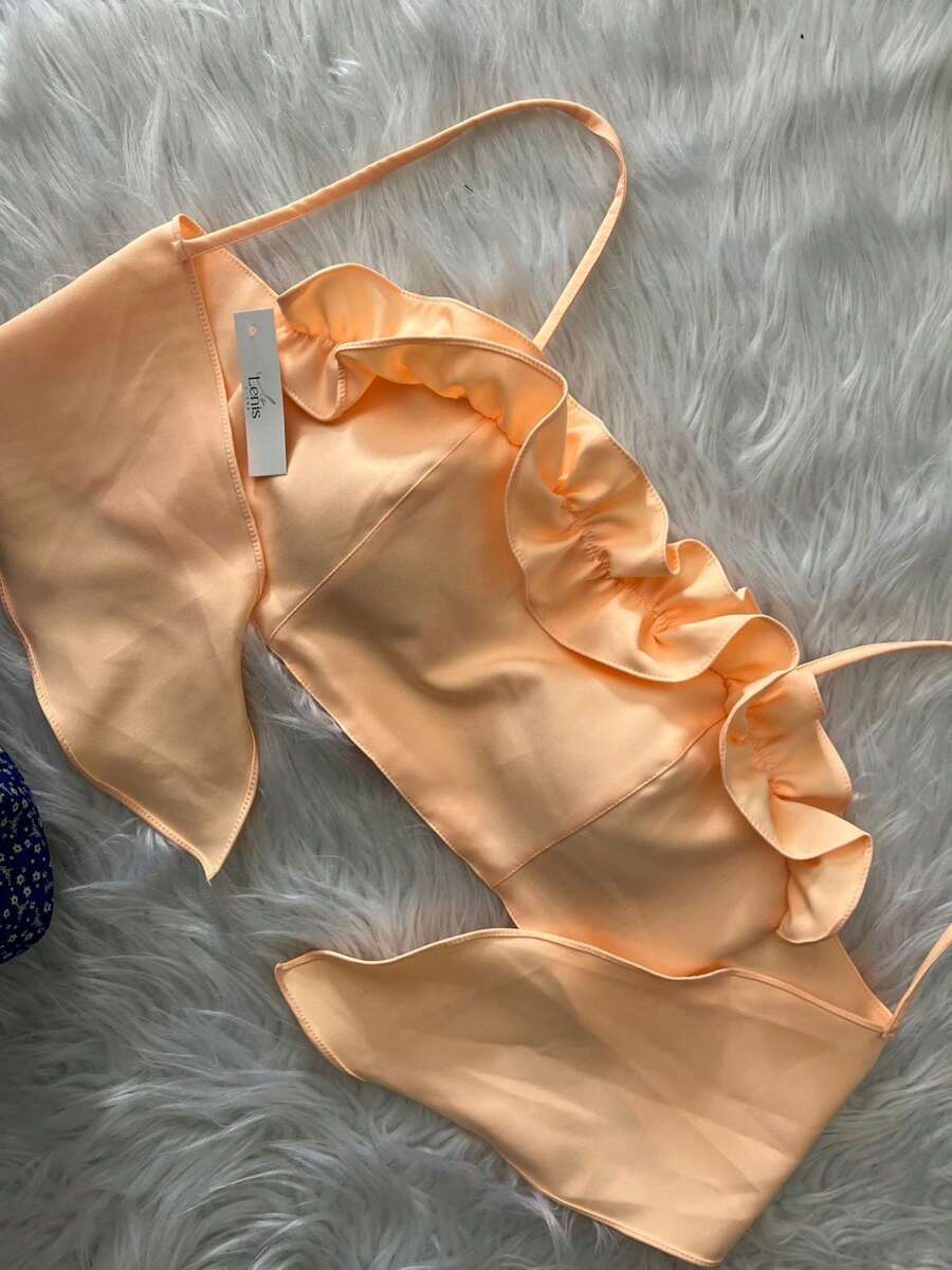 Strapless Cropped Top With Ruffled Straps, Front Tie At The Back, Two ...