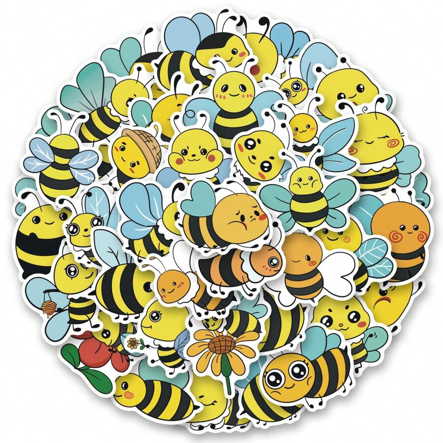 50PCS Cute Bee Stickers Vinyl Aesthetics Stickers For Scrapbooking ...