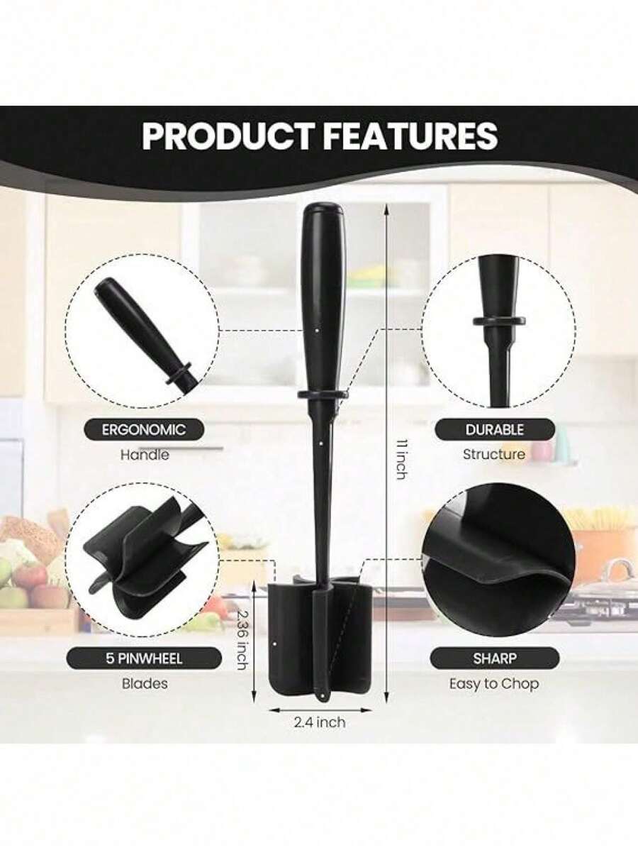 1 Black Handheld Meat Chopper With Heat-Resistant Nylon Handheld Meat ...