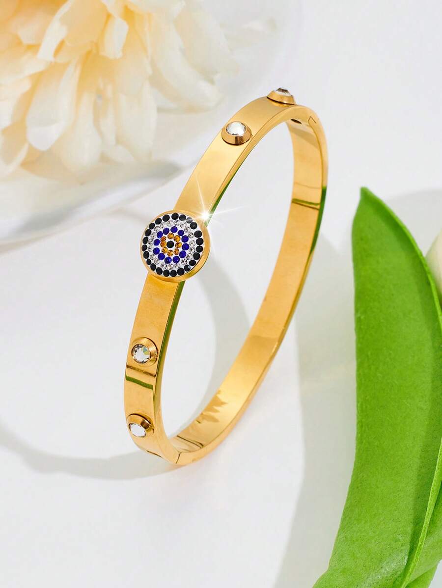 1pc Elegant & Luxurious Creative Zirconia Devil Eye Stainless Steel ...