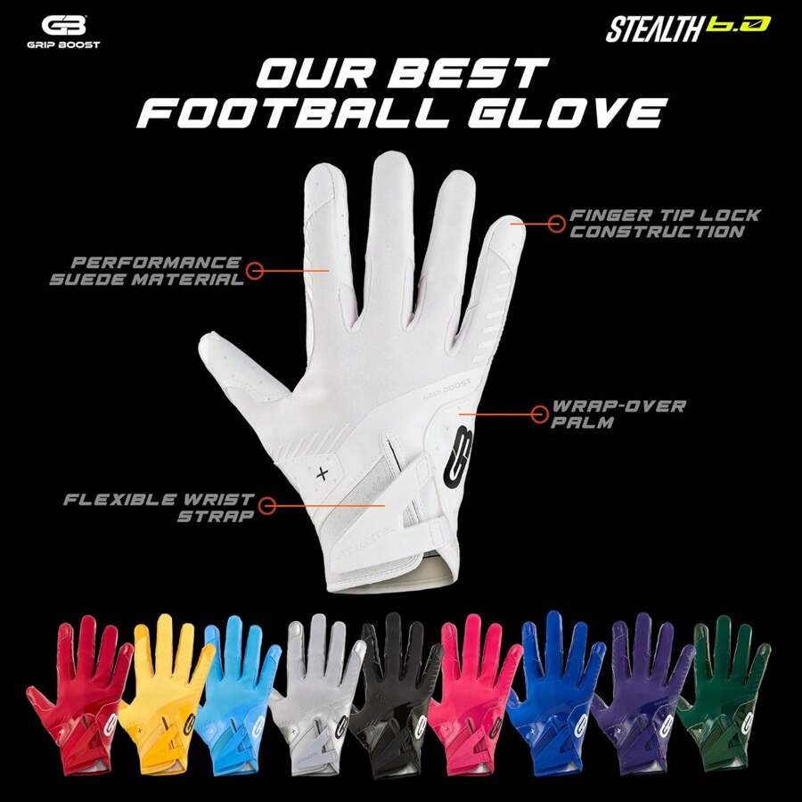 Grip Boost Football Gloves Solid Stealth 6.0 Boost Plus Men's Receiver ...