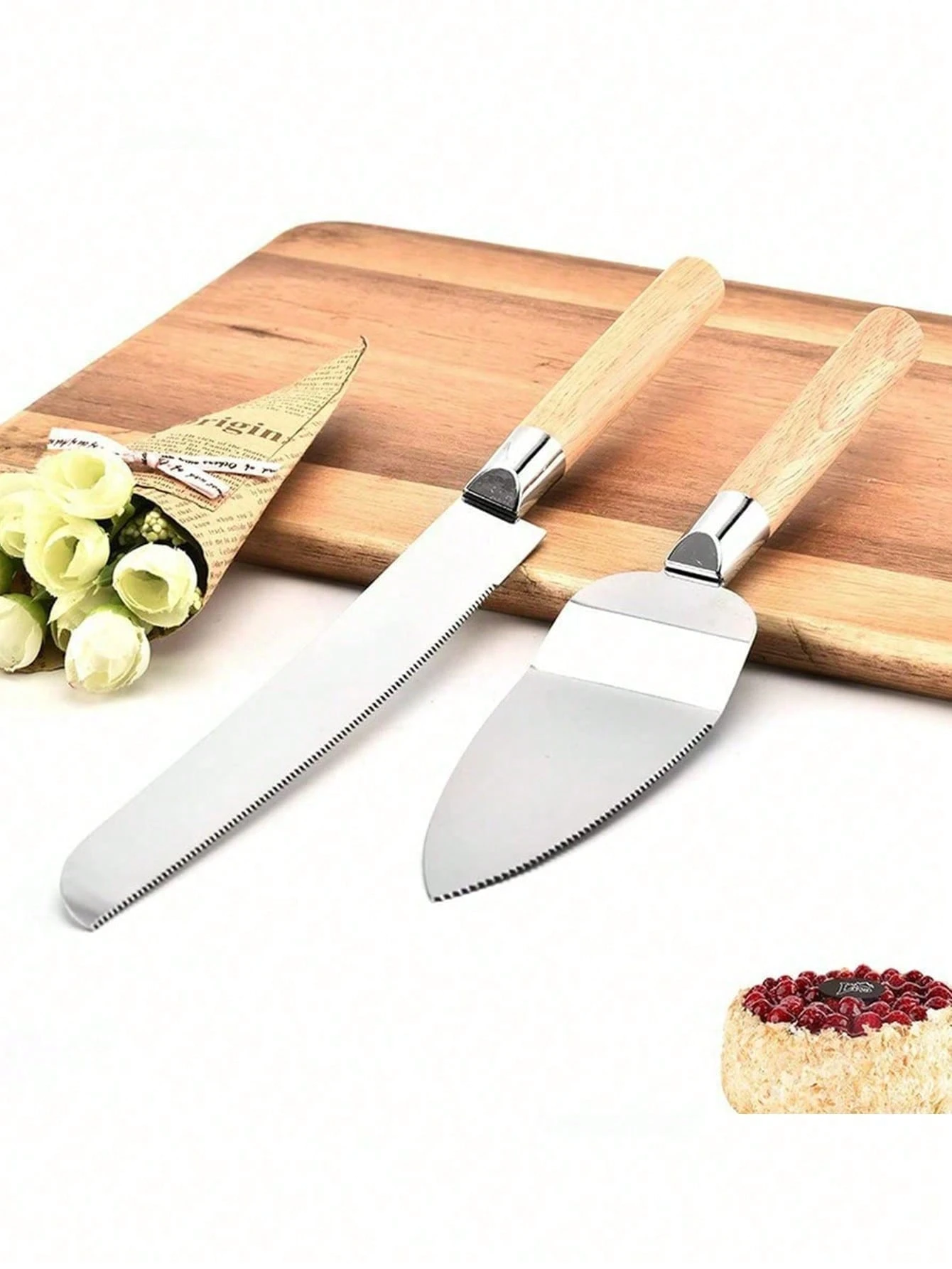 Stainless Steel Wooden Handle Cake Knife 2 Pieces Cake Knife Pizza ...