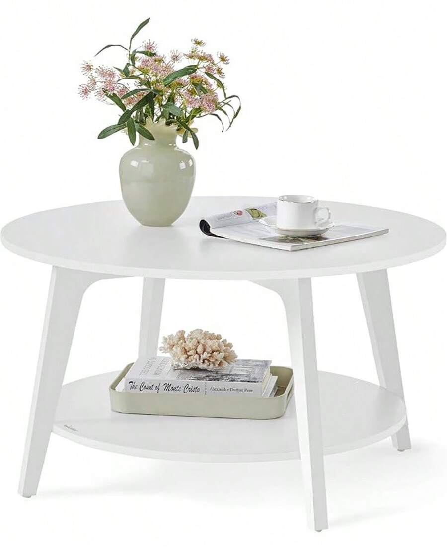 VASAGLE Round Coffee Table, 2 Tier Coffee Table With Storage, For ...
