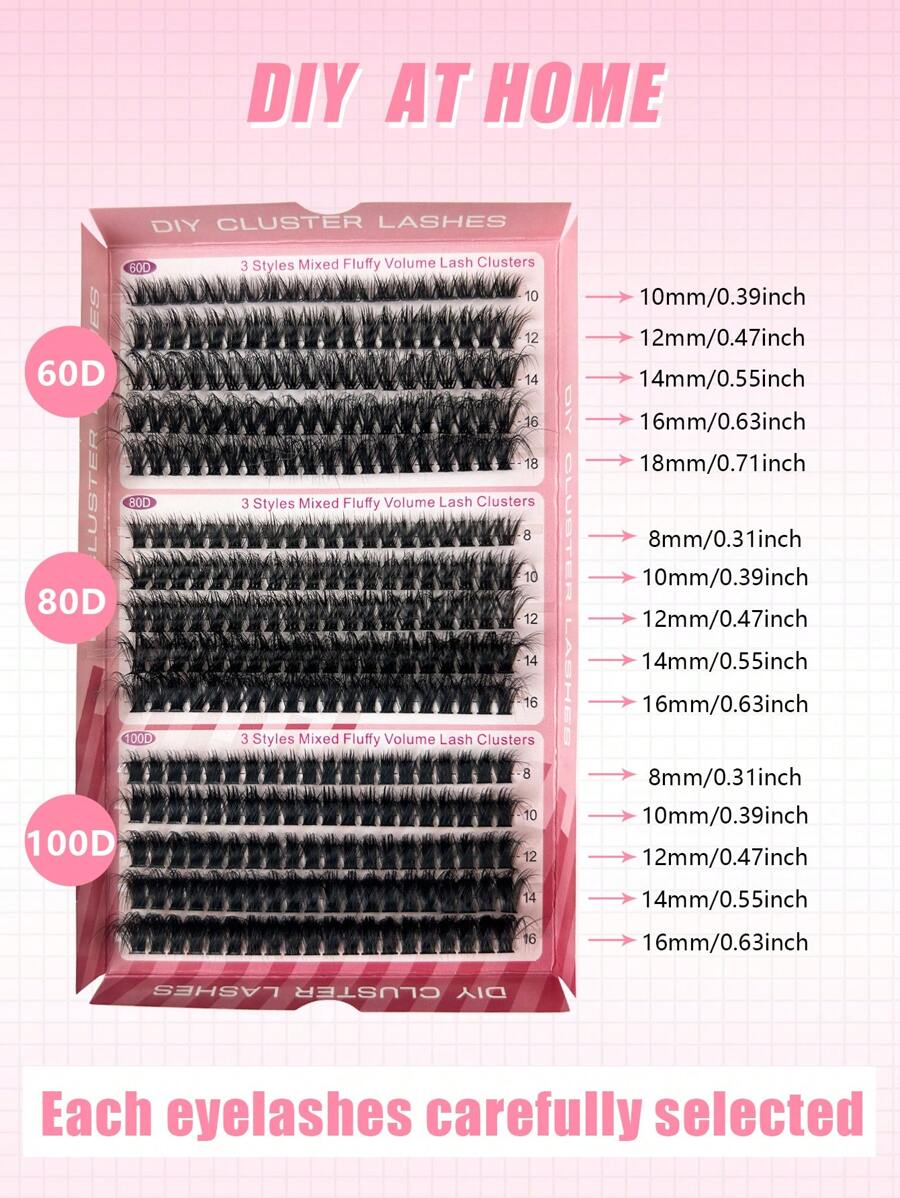 300 Pcs D Curl Fluffy Eyelash Extensions 8-16mm Thick Volume Lash ... 300 Pcs D Curl Fluffy Eyelash Extensions 8-16mm Thick Volume Lash ...