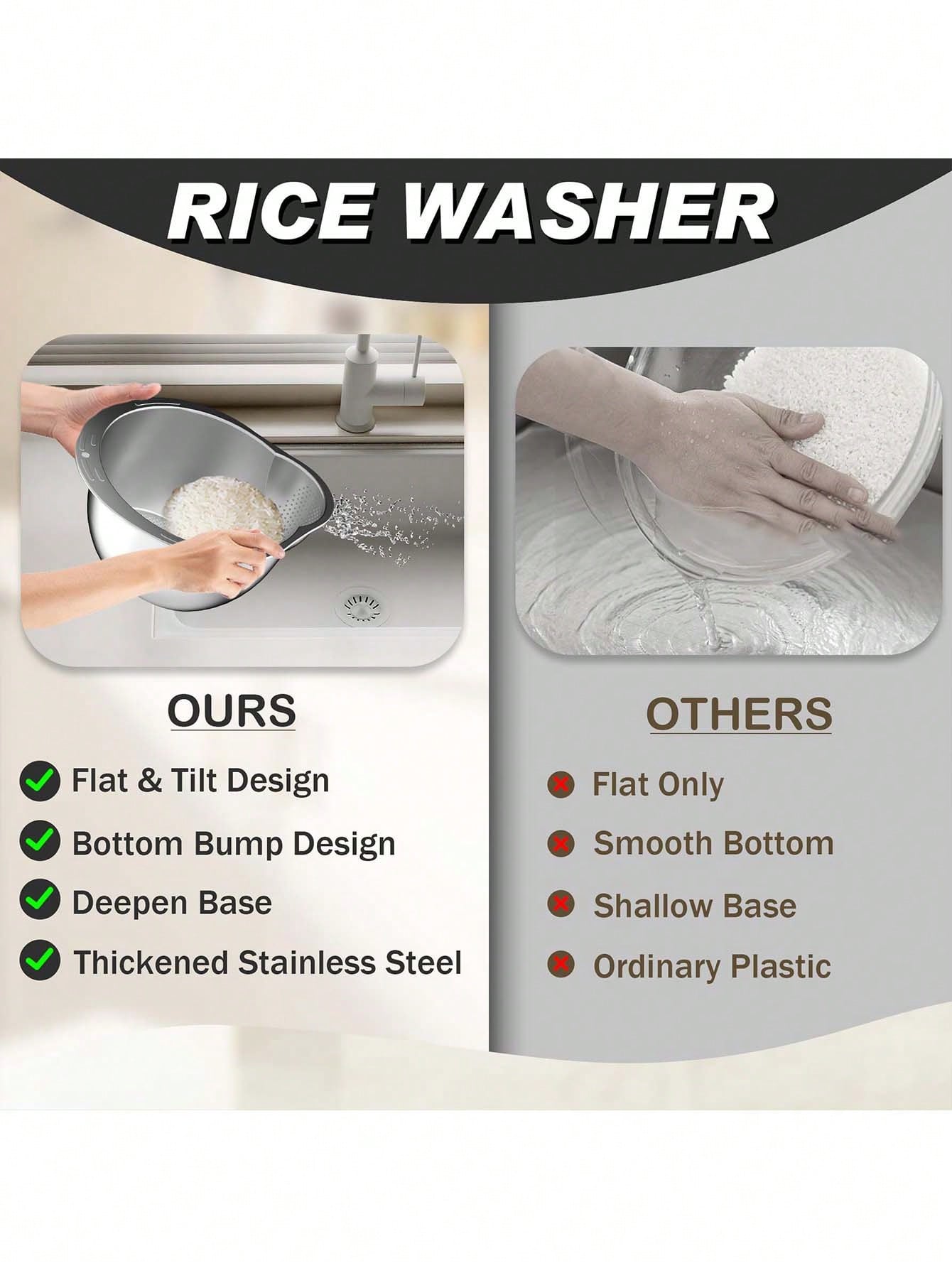 Stainless Steel Rice Washing Machine Filter Bowl - Large Mesh Strainer ...