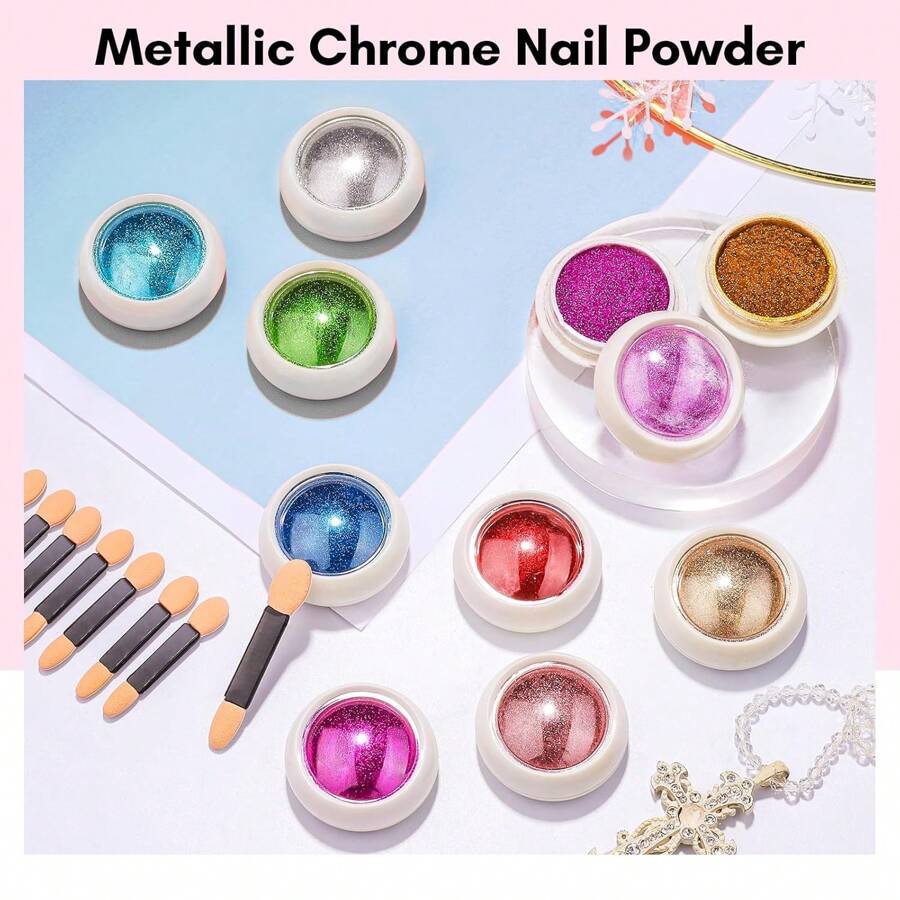 10 Boxes Of Super Bright Metal Mirror Nail Powder Set Y2K Chromium ...