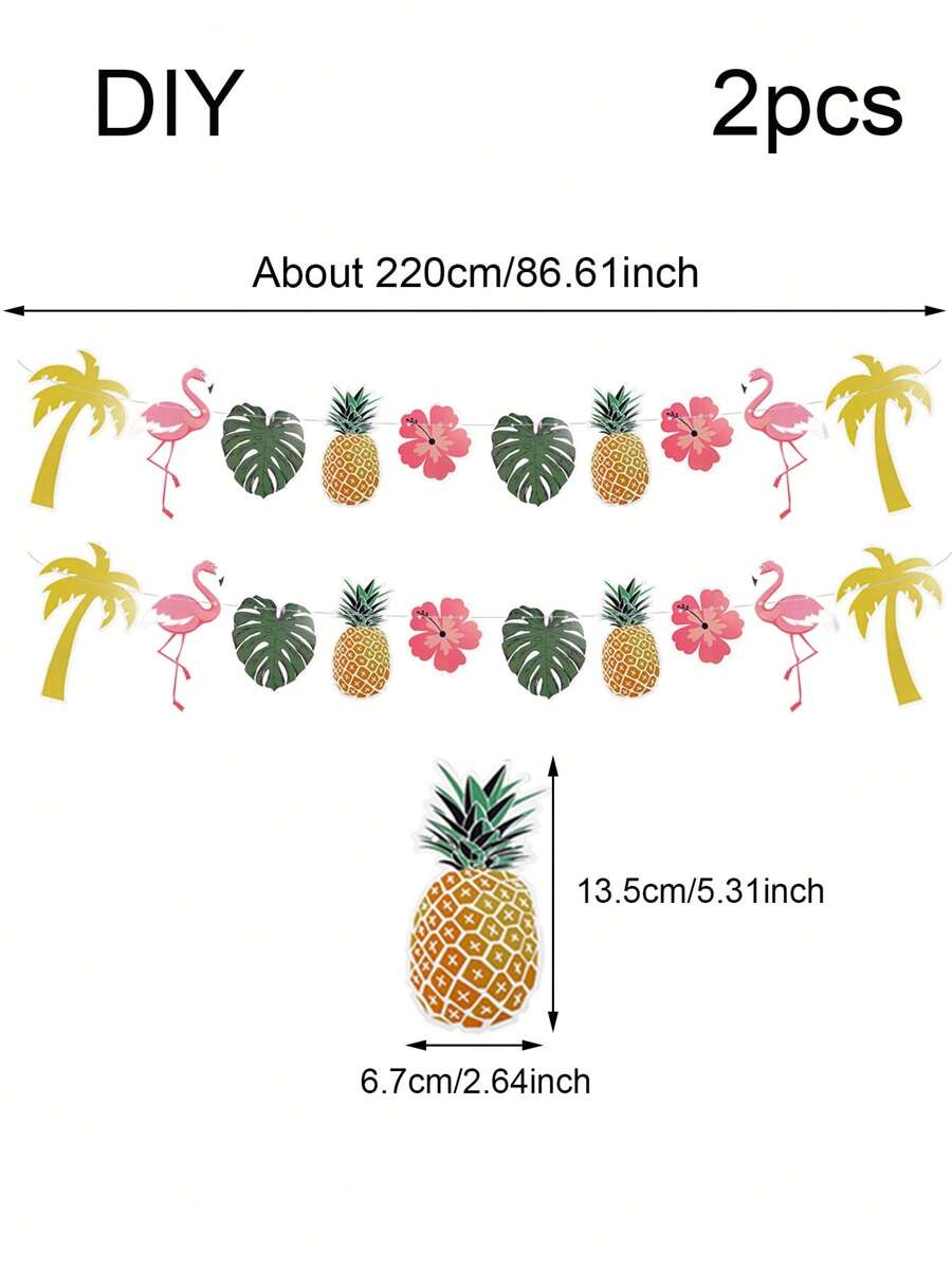 1pc/2pcs - Hawaiian Pineapple Flamingo Flag, Tropical Rainforest Theme ...