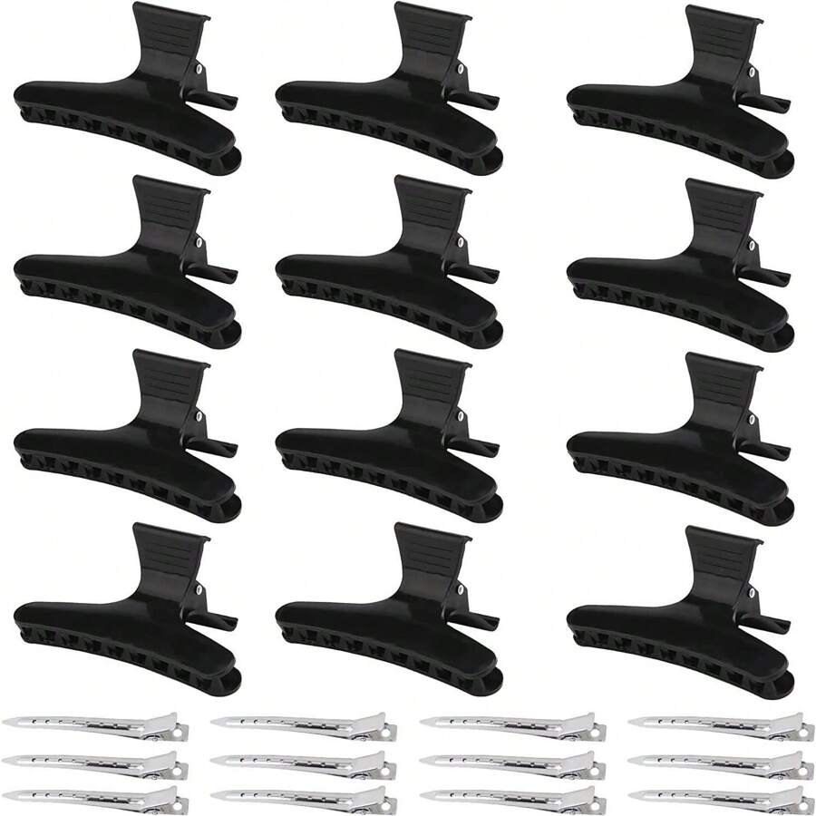 24pcs Set [12 Black Clips Plus 12 Metal Clips] Hair Butterfly Clip Grab ...