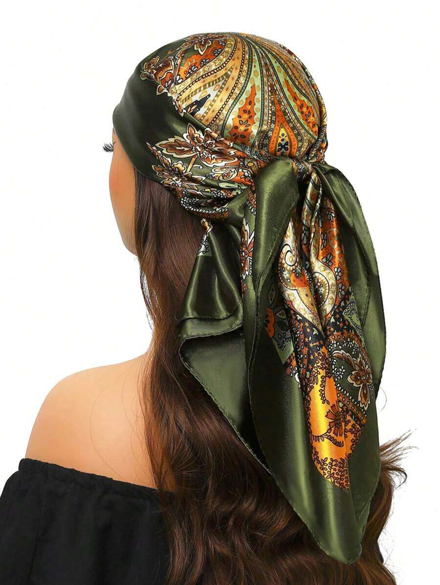 1pc Ladies' Leopard Print Head Scarf, Fashion Satin Square Scarf ...