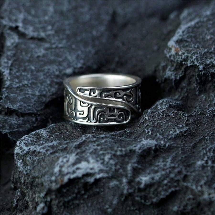 Traditional Chinese Style Auspicious Beast Tao Tieh Pattern Men's Ring ...