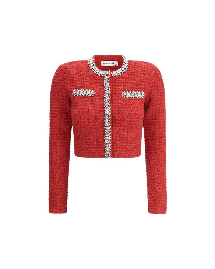 Self-Portrait Crystal-Embellished Tweed Jacket SERS25918CRREDBB Women ...